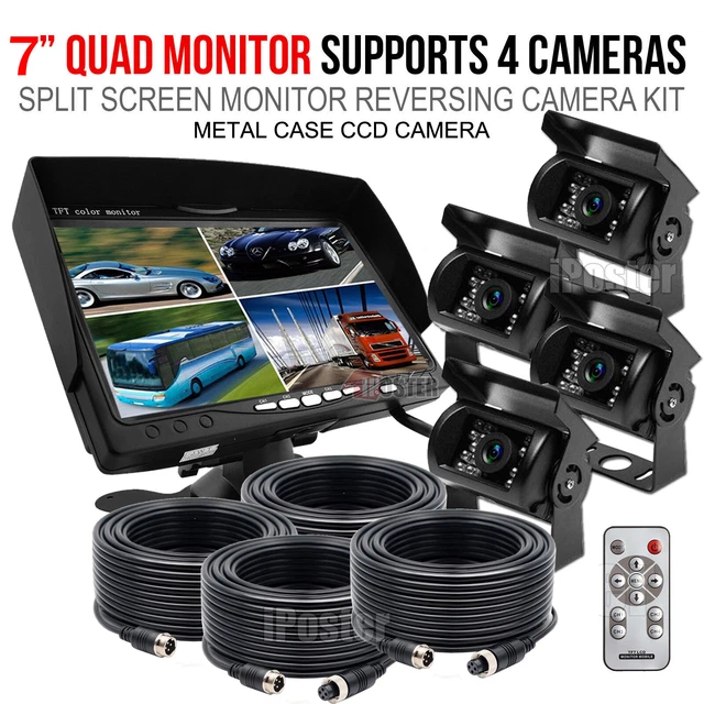 7& QUAD MONITOR Split Screen Reversing 4 Camera IR CCD 4PIN HD Kit ...
