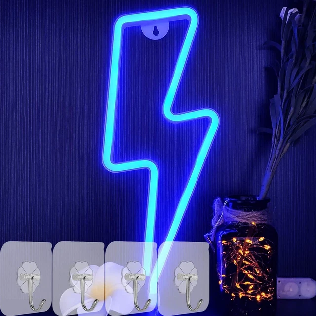 YIVIYAR LIGHTNING BOLT LED Neon Signs Light for Wall Blue LED Neon ...