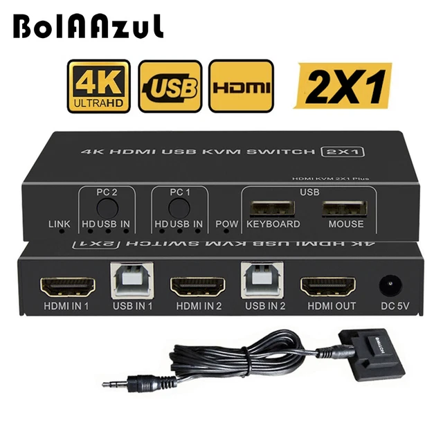 HDMI KVM SWITCH 2X14K 60Hz HDMI 2.0 USB 2.0 KVM Switch for PC Laptop ...