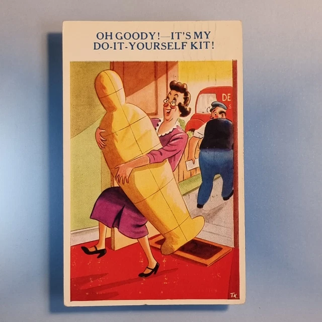 COMIC POSTCARD 1960 Spinster Glasses Do-It-Yourself DIY Kit Man Postman ...