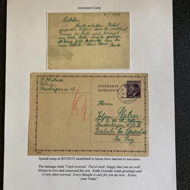 GERMANY THIRD REICH 1945 Bohemia&Moravia Bistrirz Internment Camp Card ...