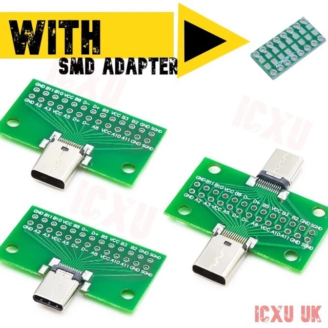 TINY USB TYPE C Female Male Connector Breakout Board Solder Modules £2. ...