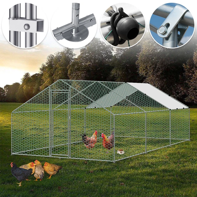 CHICKEN RUN CAGE Walk In Coop Hen Rabbit Kennel Hutch Poultry Metal ...