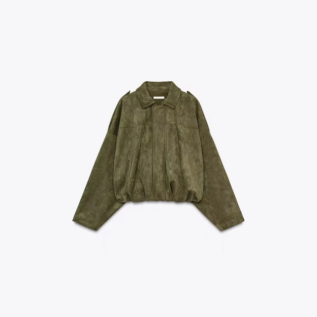 ZARA NEW WOMAN Faux Suede Bomber Jacket Mid-Khaki Green S,M,L 4344/155 ...