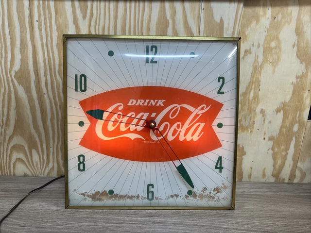 VINTAGE COCA COLA Electric Clock Light 1950’s PAM Glass with Medal back ...