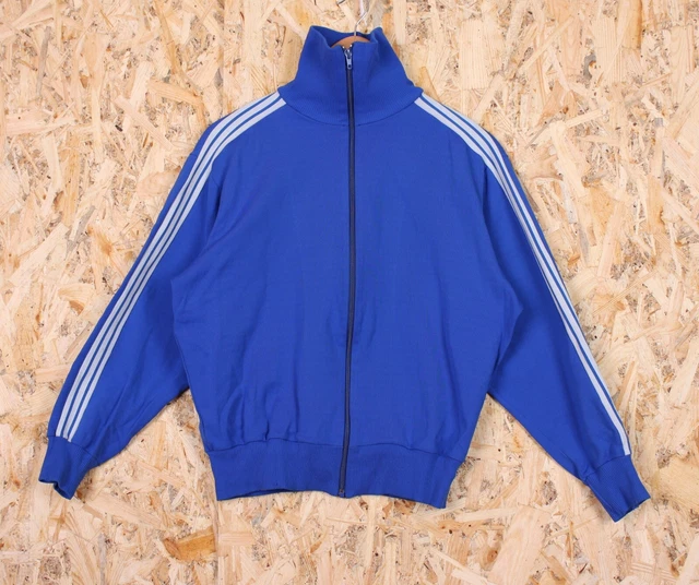 VINTAGE 70S 80S Adidas Track top Jacket Blue 3 stripes made in ...