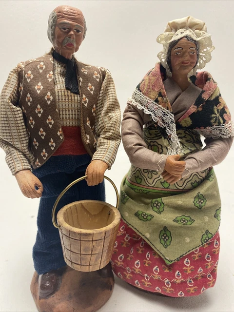 VINTAGE FRENCH SANTON De Provence Terracotta 8”Peasant Couple Old Lady ...