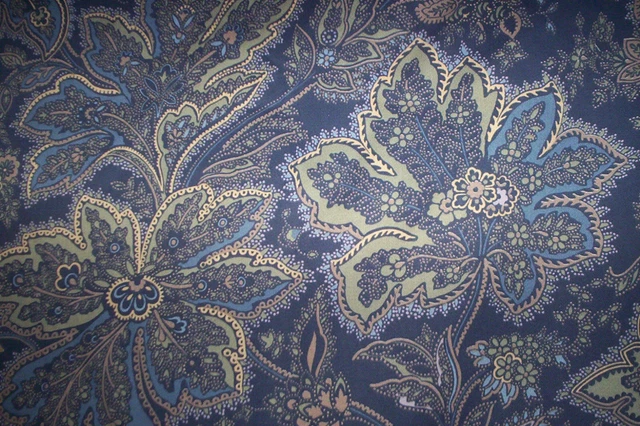 LAURA ASHLEY VINTAGE fabric Jacobean leaf print blue 1995 2.6 yards ...