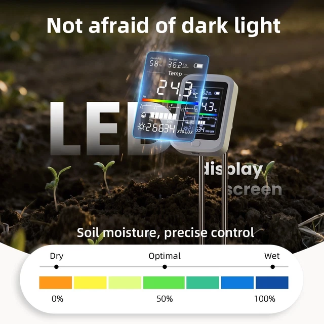 6 IN 1 Soil Tester with pH Moisture Temperature and Light Meter USB ...