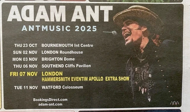 ADAM ANT ANTMUSIC 2025 Live Tour Dates Ad Newspaper Advert Clipping 6x3 ...