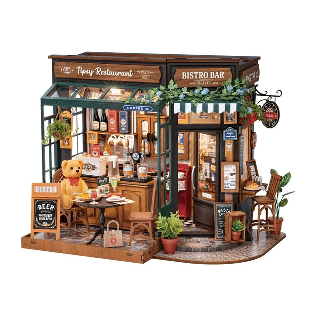 ROBOTIME ROLIFE 3D Miniature House Tipsy Restaurant DIY Dollhouse Kit ...