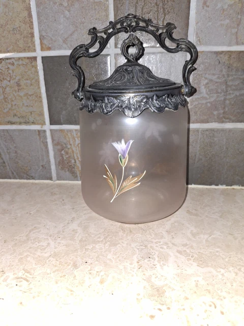 SEAU À BISCUITS pot en verre LEGRAS MONJOYE décor émaillé Art Nouveau C ...
