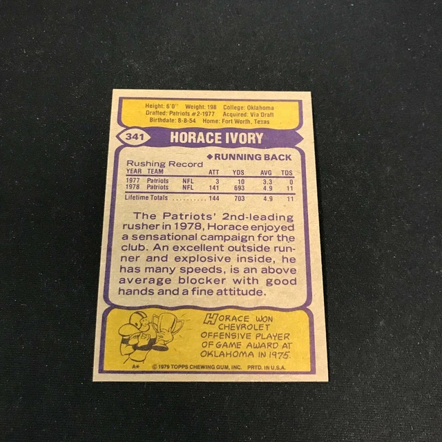 1979 TOPPS HORACE IVORY #341 Patriots de la Nouvelle-Angleterre pas de ...