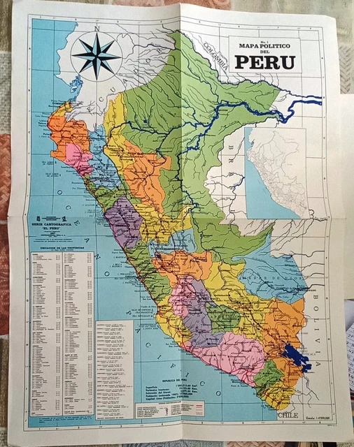CARTINA MAPPA POLITICA del PERU' N.1 44x58cm anni 60? EUR 19,90 ...