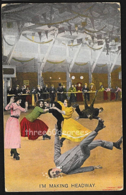 EARLY BAMFORTH COMIC Postcard: Rollerskating - Making Progress. Posted ...
