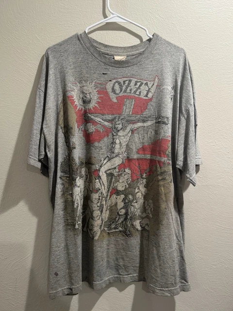 VINTAGE OZZY OSBOURNE Rare Crucifixion Shirt Jesus Thrashed Distressed ...