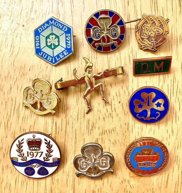 10 VINTAGE GIRL Guide Badges including Pixie Promise and Commemorative ...