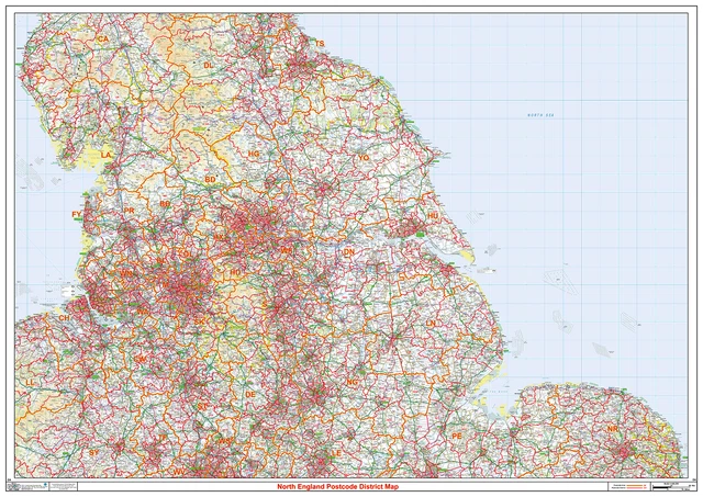 NORTH ENGLAND POSTCODE Districts - Wall Map, Poster £28.50 - PicClick UK