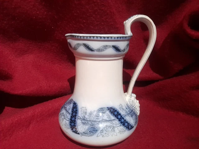 UNUSUAL ANTIQUE VICTORIAN Blue & White Face Mask Jug Green Copeland ...
