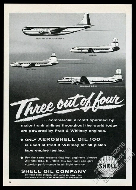 1955 BOEING STRATOCRUISER Douglas DC-6 plane art Shell Aeroshell 100 ...