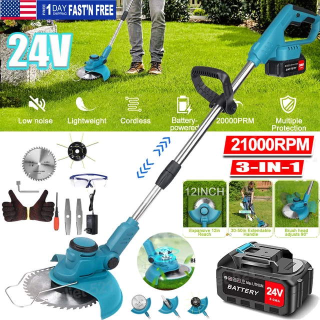 ELECTRIC CORDLESS GRASS String Trimmer Lawn Edger Weed Wacker Cutter ...