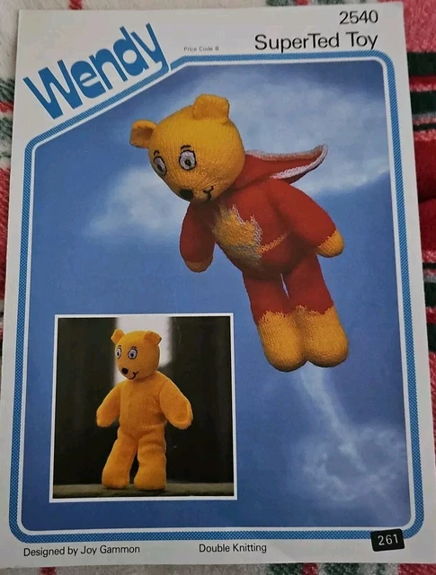 VINTAGE KNITTING PATTERN Wendy DK Super TED Super Hero Teddy Toy 35cm £ ...
