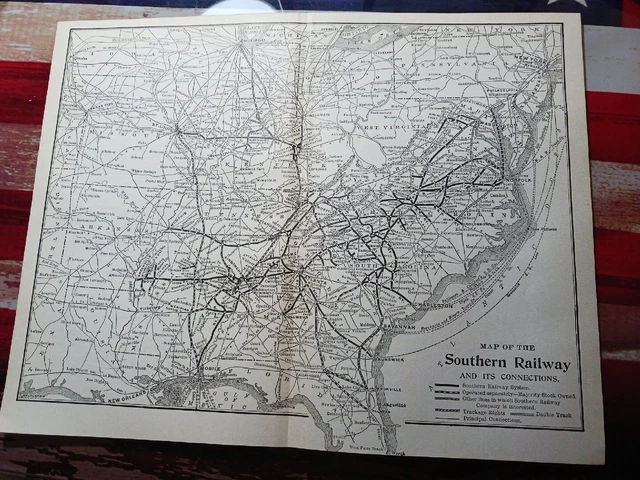 1909 RAILROAD ROUTE Map SOUTHERN RAILWAY SYSTEM all Lines~ 11" by 9 ...