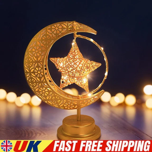 LED RAMADAN MOON Lamp Metal Half Moon Night Light for Home Decor (Vine ...