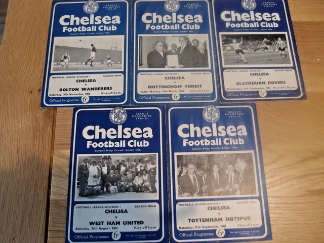 5 VINTAGE CHELSEA FC Match Day Programmes 1963/64 Season. £10.78 ...