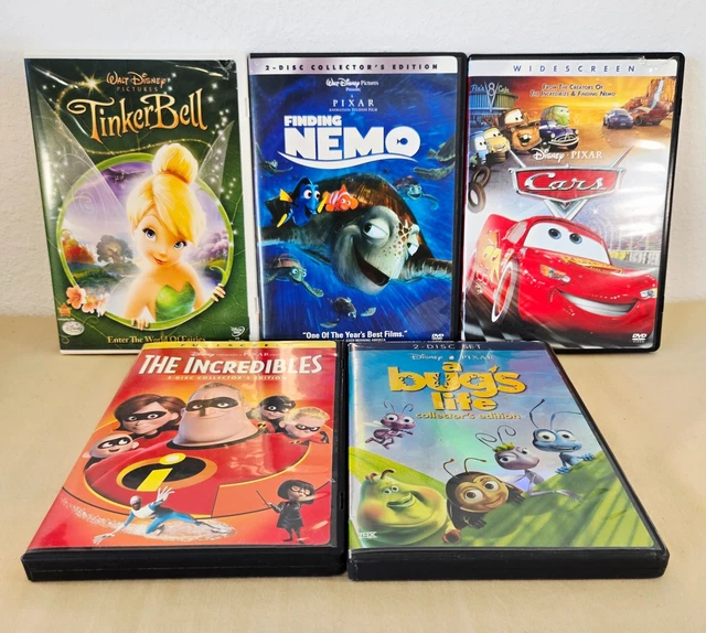 DISNEY PIXAR DVD Lot Tinker Bell, Finding Nemo Cars The Incredibles, A ...