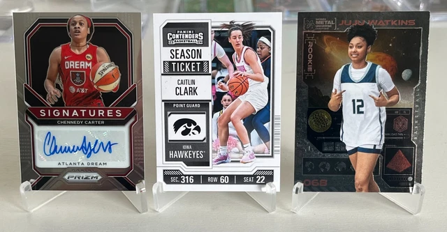 WNBA/COLLEGE CARDS X3, Caitlin Clark, Chennedy Carter Auto, JuJu ...