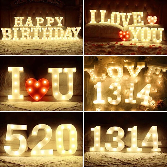 LARGE LED LIGHT Up Alphabet Letters Plastic Numbers Standing Party ...