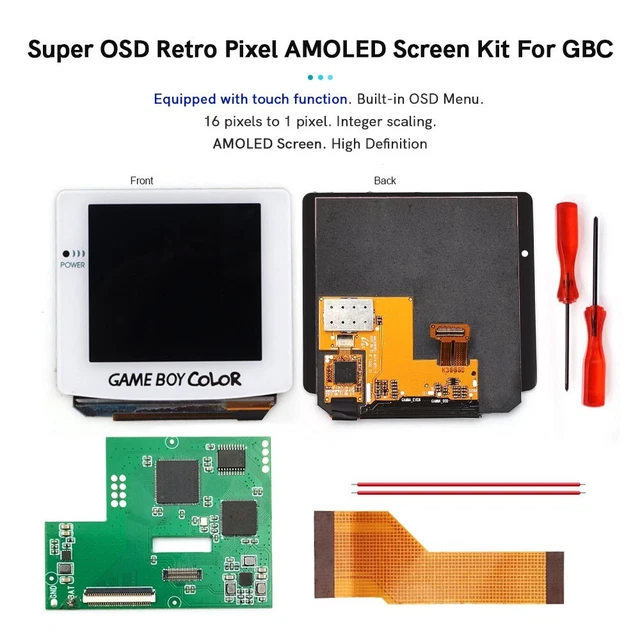 TOUCH PRE-LAMINATED OSD OLED Screen Retro Pixel AMOLED LCD+Pre-cut Shell For GBC EUR 61,56 ...
