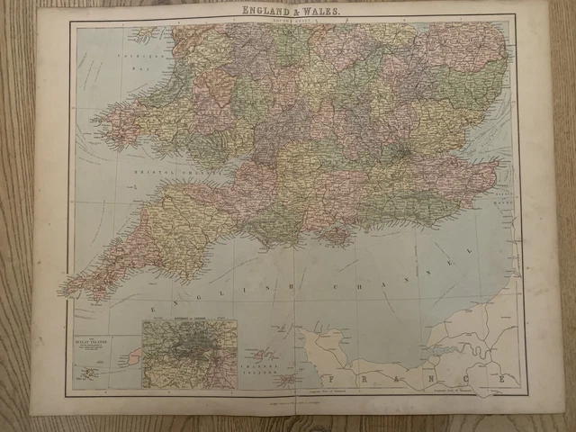 1883 SOUTH OF ENGLAND & WALES LARGE COLOURED MAP BY GEORGE PHILIP 69 cm ...