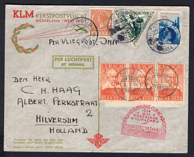 NETHERLANDS 1934 FIRST Flight Cover to West Indies, Curacao $17.99 ...