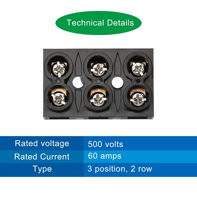 TERMINAL BLOCK 500V 60A Dual Row 3 Positions Screw Electric Barrier ...