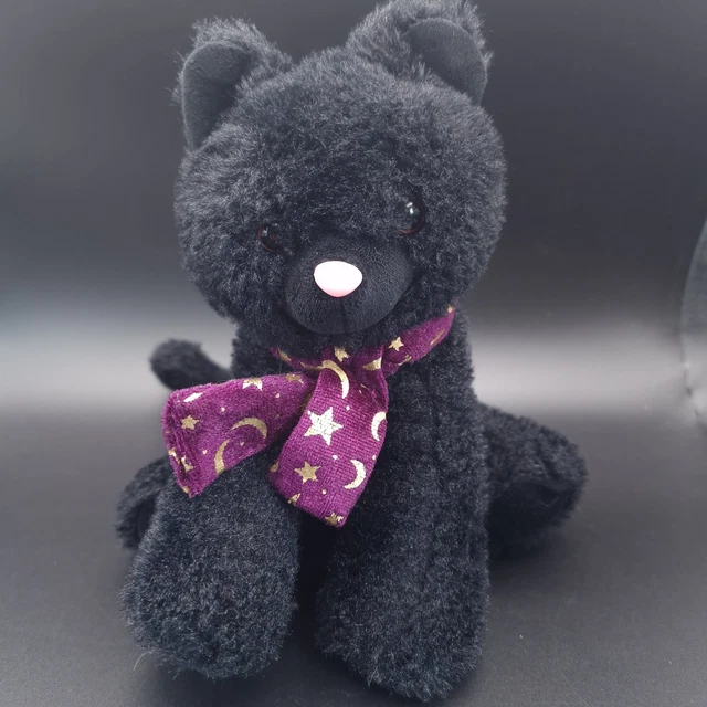 JOHN LEWIS BLACK Cat Halloween Soft Toy Wearing Purple Scarf £7.99 ...