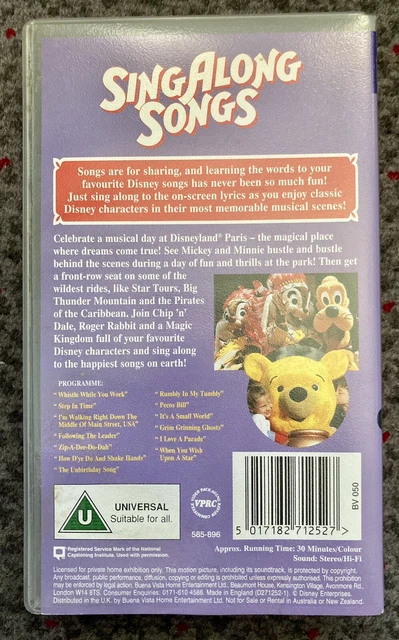 VINTAGE RARE WALT Disney VHS - Sing-Along Songs - Let’s Go To Disneyland Paris EUR 7,65 ...