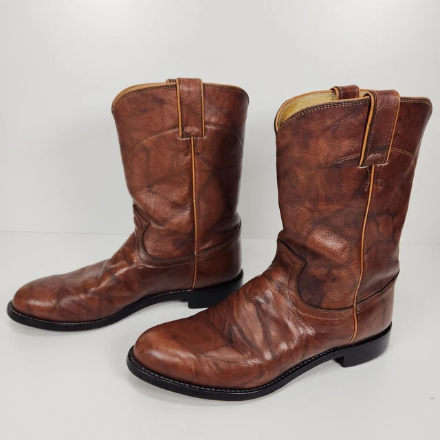 JUSTIN 3163 MENS 9 EE Chestnut Deerlite Marbled Leather Western Roper ...