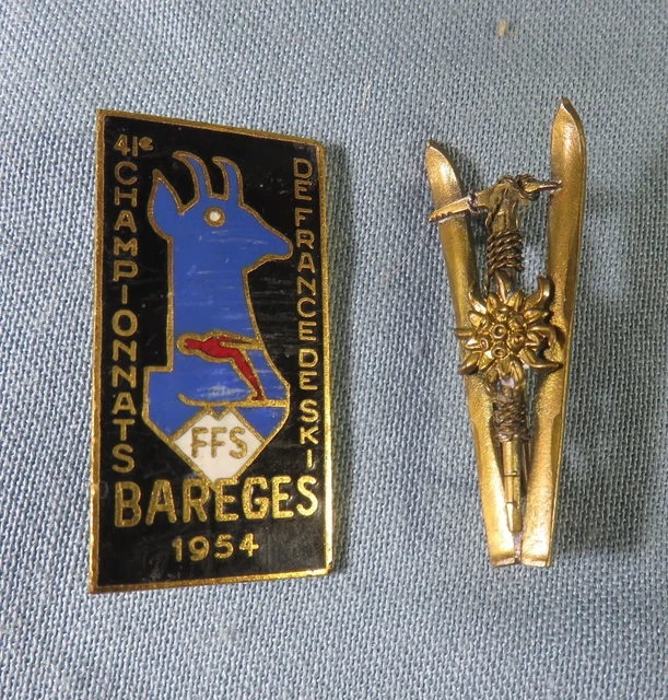 RARE INSIGNE ÉMAILLÉ FFS 41e CHAMPIONNATS de FRANCE de SKI BAREGES 1954 ...