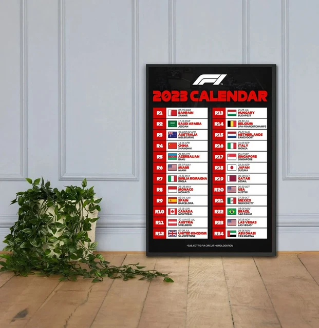 F1 2023 CALENDAR New Poster, Formula 1 2023 Overview Wall Art Decor ...