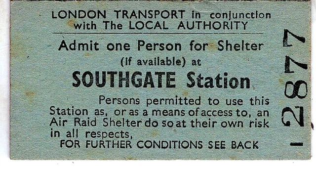 LONDON UNDERGROUND AIR-RAID shelter ticket - Southgate Station £31.00 ...