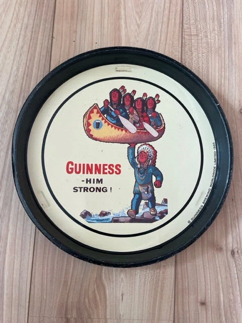 GUINNESS VINTAGE TIN Beer Pub Tray - Red Indian and Canoe Design - Rare ...