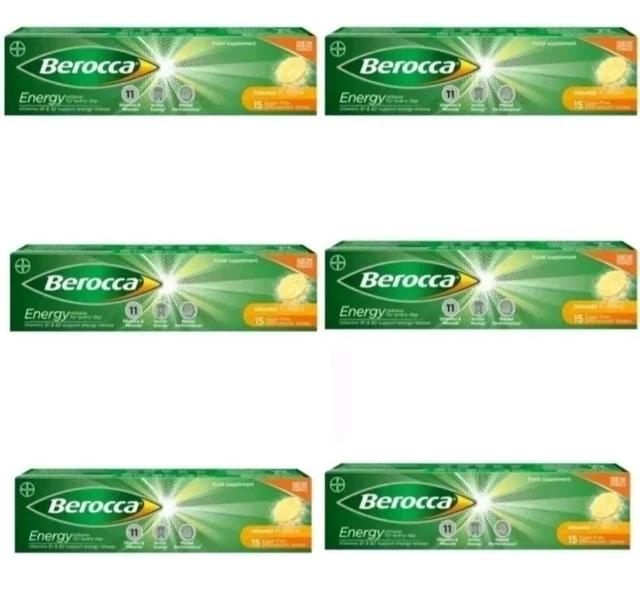 BEROCCA ENERGY ORANGE 6x15 Effervescent Tablets Vitamin B C Drink Boost ...