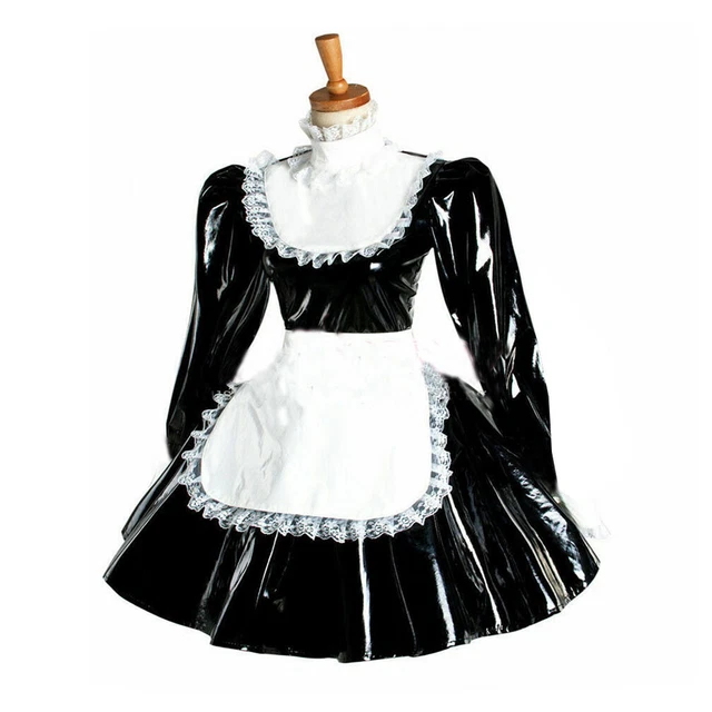 SISSY MAID GIRL PVC Lockable long sleeve Dress cosplay costume Tailor ...