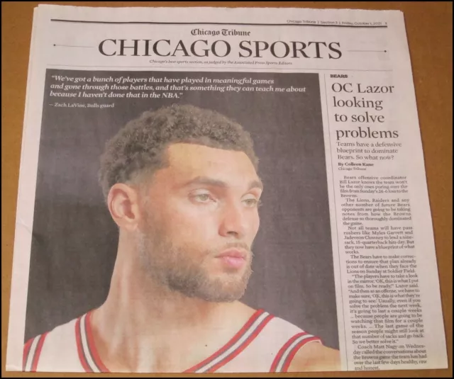 10/1/2021 CHICAGO TRIBUNE Sports Zach LaVine Bulls Justin Fields Bears ...