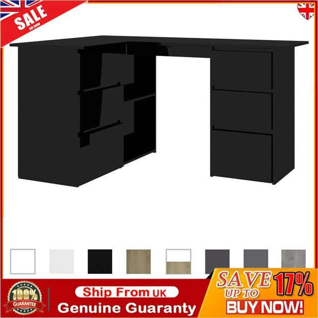 MODERN CORNER DESK 145cm Chipboard Computer Table Workstation 6Drawer 2 ...