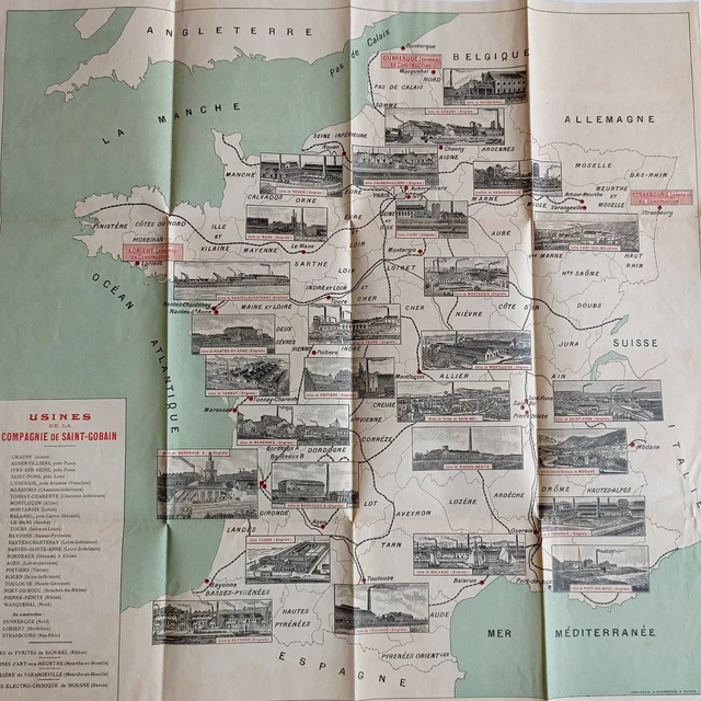 RARE CARTE DES usines de la compagnie saint-gobain en France EUR 220,35 ...