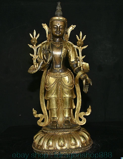 20& TIBÉTAIN EN cuivre doré Bouddhisme Kwan-yin stand Guan Yin Déesse Statue EUR 672,00 ...