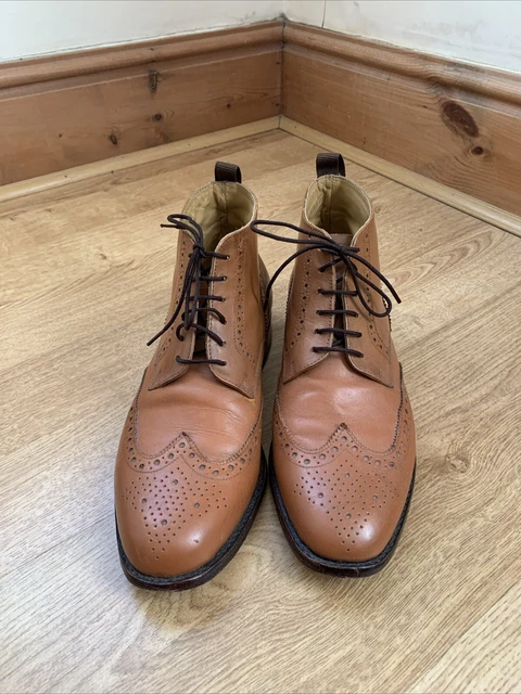 SAMUEL WINDSOR MENS Handmade Tan Wing Cap Leather Brogue Boots Size Uk ...